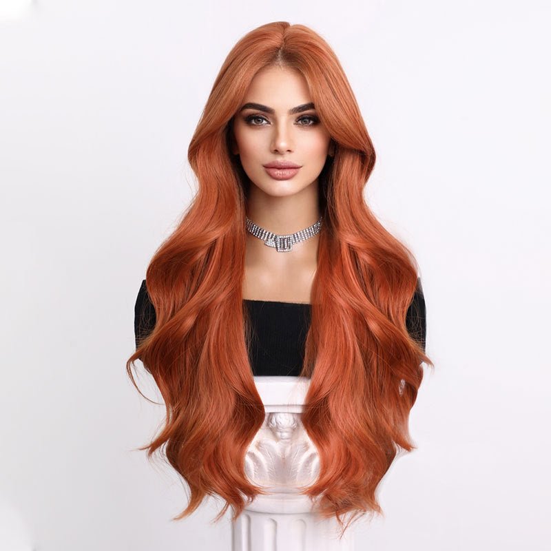 28" Autumn Leaf Brown Wavy Synthetic Wig Heat-Resistant Long – WigWonders